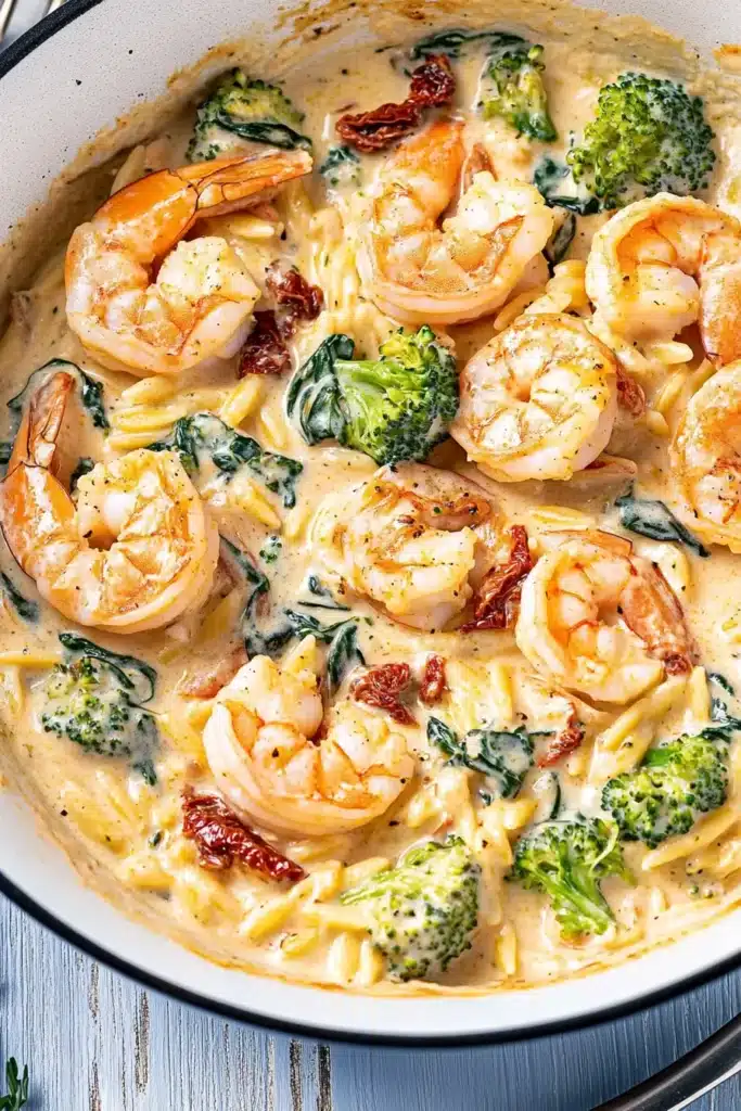 Creamy Prawn Orzo with Sun-Dried Tomatoes