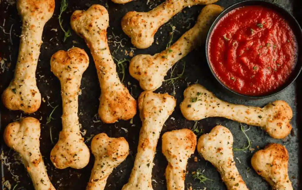 Spine-Chilling Cheesy Halloween Breadstick Bones (with Marinara “Blood ...